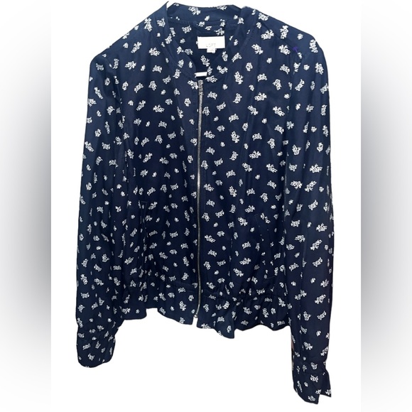 LOFT | Jackets & Coats | Loft Womens Bomber Jacket Navy White Floral ...